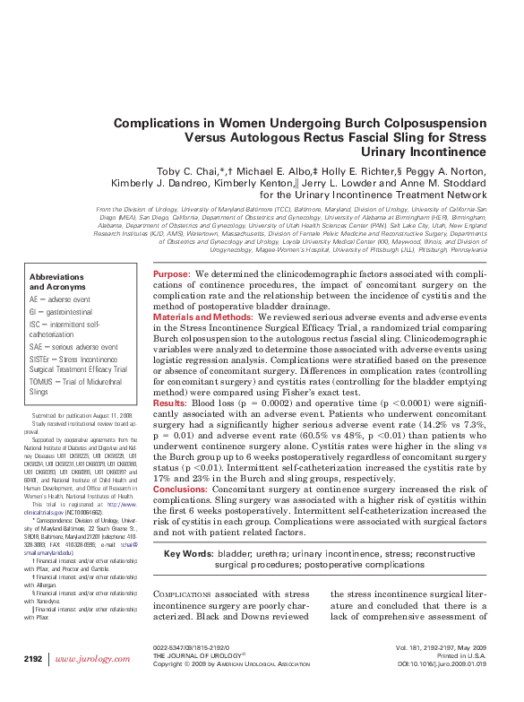 (PDF) Complications in Women Undergoing Burch Colposuspension Versus ...