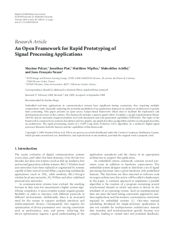 Pdf An Open Framework For Rapid Prototyping Of Signal Processing