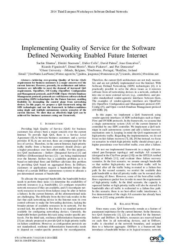 (PDF) Implementing Quality of Service for the Software Defined Networking Enabled Future Internet