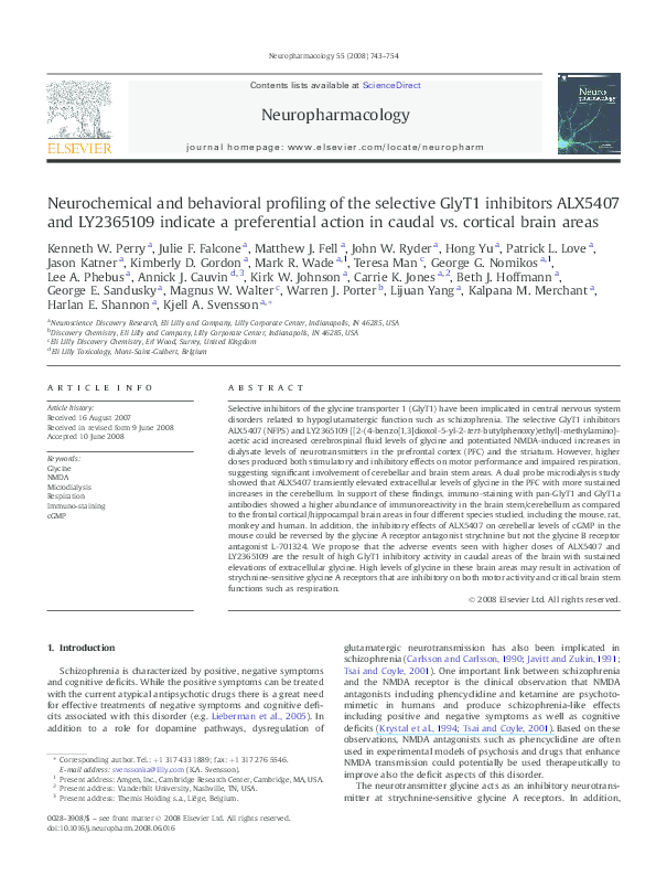 (PDF) Neurochemical and behavioral profiling of the selective GlyT1 ...