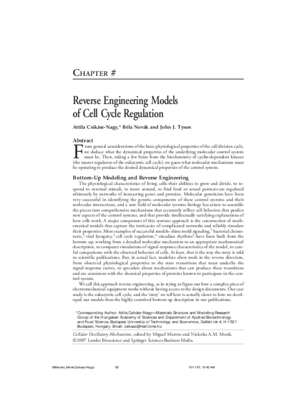 Pdf Reverse Engineering Models Of Cell Cycle Regulation