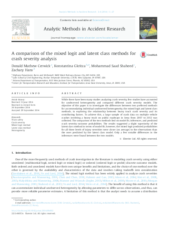 Pdf A Comparison Of The Mixed Logit And Latent Class Methods For Crash Severity Analysis