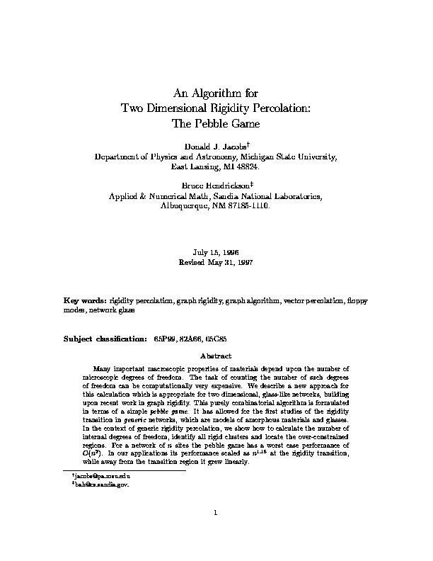 Pdf An Algorithm For Two Dimensional Rigidity Percolation The Pebble