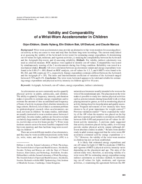 (PDF) Validity and comparability of a wrist-worn accelerometer in children