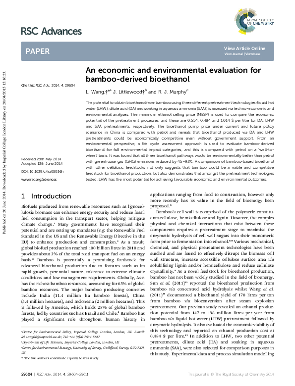 (PDF) An economic and environmental evaluation for bamboo-derived ...