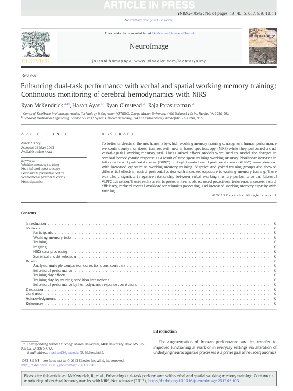 (PDF) Enhancing dual-task performance with verbal and spatial working memory training ...
