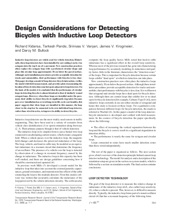 (PDF) Design Considerations for Detecting Bicycles with Inductive Loop Detectors