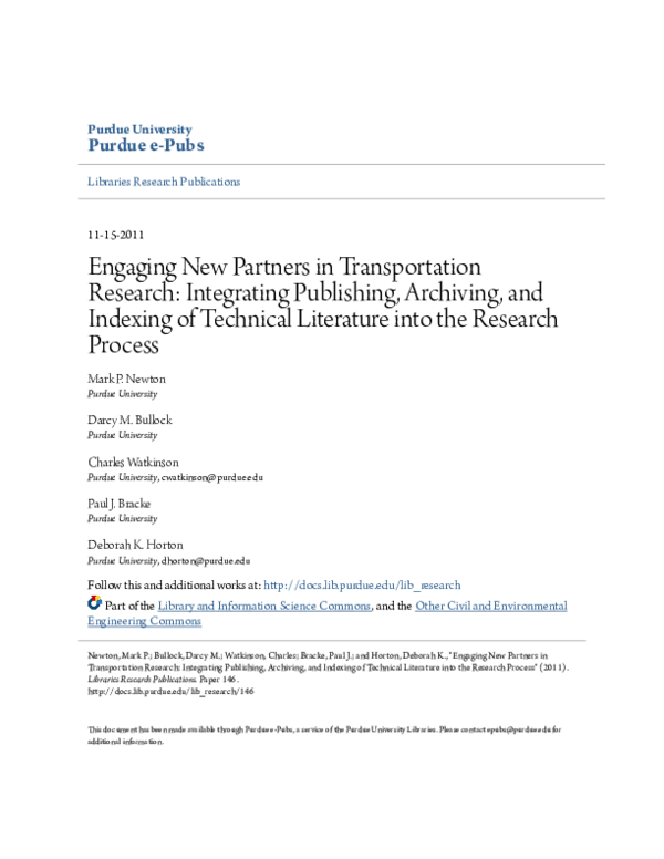 (PDF) Engaging New Partners in Transportation Research