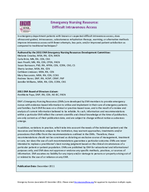 (PDF) Emergency Nursing Resource: Difficult Intravenous Access