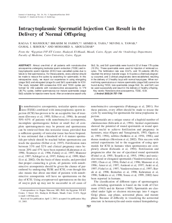 (PDF) Intracytoplasmic spermatid injection can result in the delivery ...