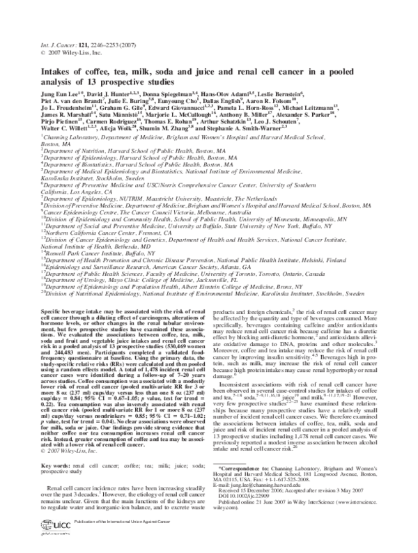 (PDF) Intakes of coffee, tea, milk, soda and juice and renal cell ...