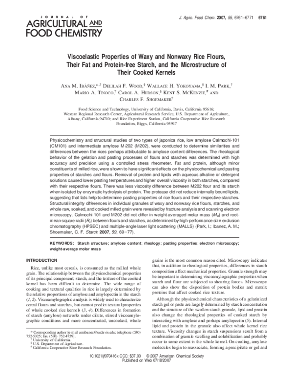(PDF) Viscoelastic Properties of Waxy and Nonwaxy Rice Flours, Their Fat and Protein-free Starch ...