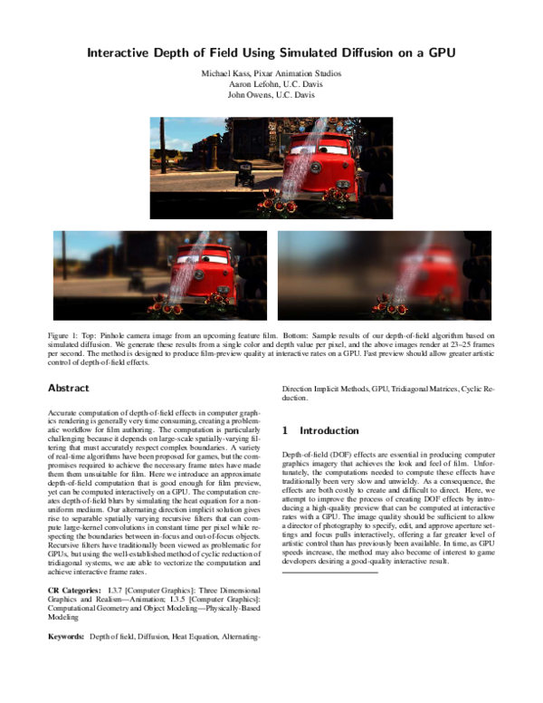 (PDF) Interactive depth of field using simulated diffusion on a GPU