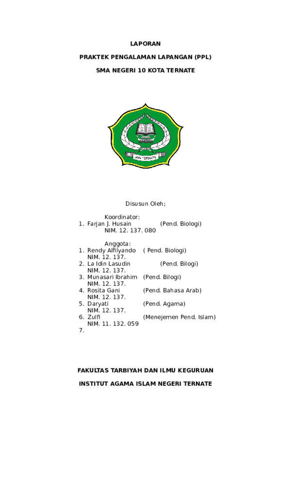 (DOC) Cover, Pengesahan dan Lembar keterangan PPL