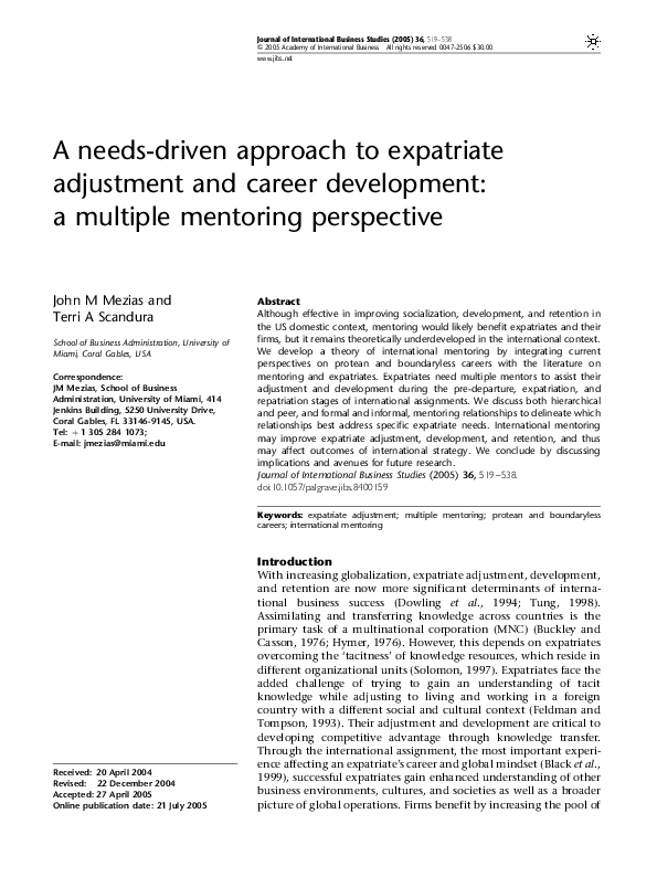 (PDF) A needs-driven approach to expatriate adjustment and career ...