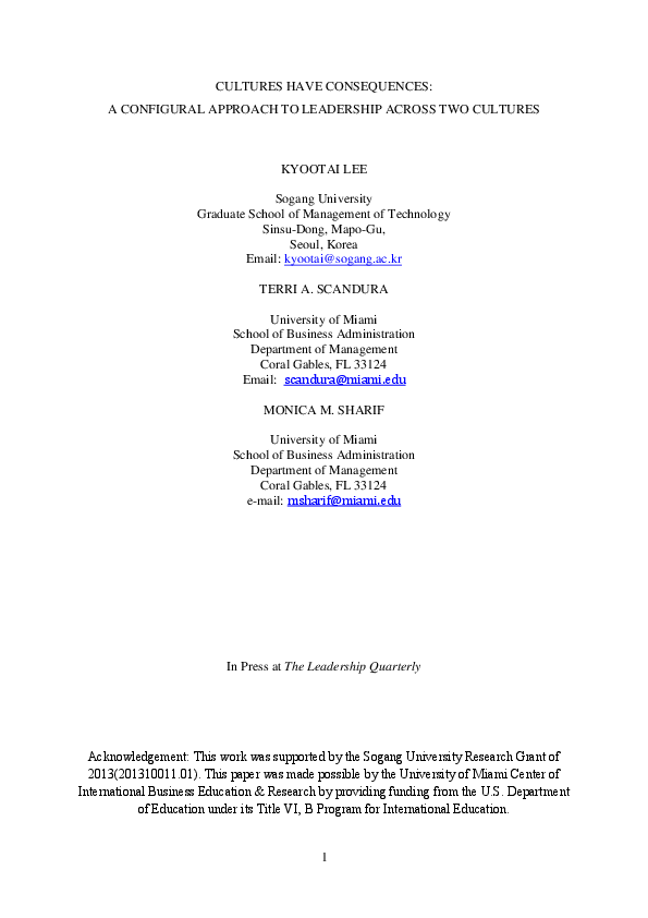 (PDF) Cultures have consequences: A configural approach to leadership ...