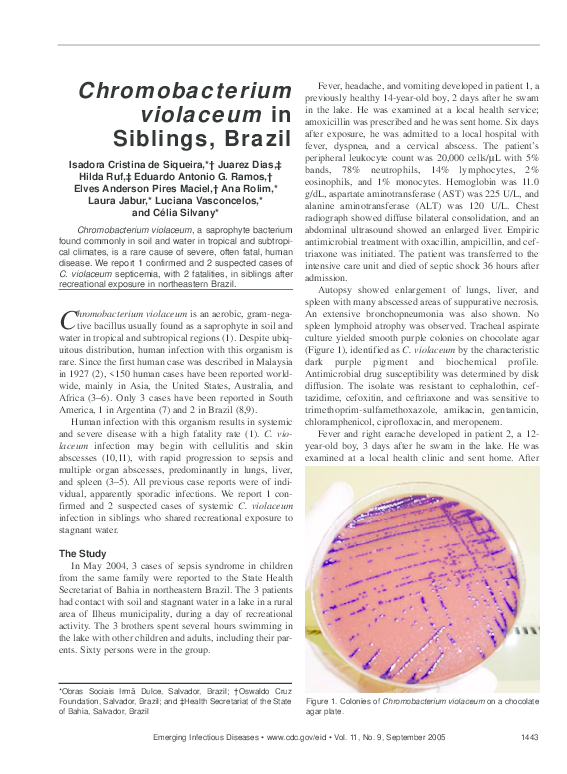 (PDF) Chromobacterium violaceum in Siblings, Brazil