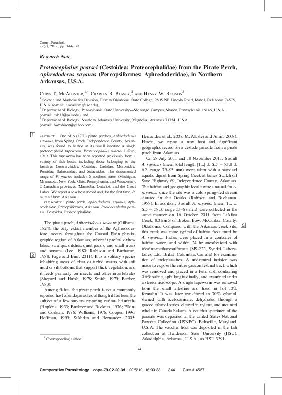 (PDF) Aphredoderus sayanus parasite