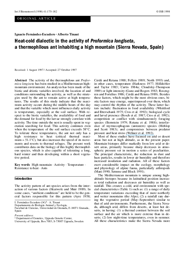 (PDF) Heat-cold dialectic in the activity of Proformica longiseta , a ...