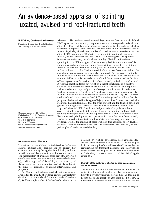 (PDF) An evidence-based appraisal of splinting luxated, avulsed and ...