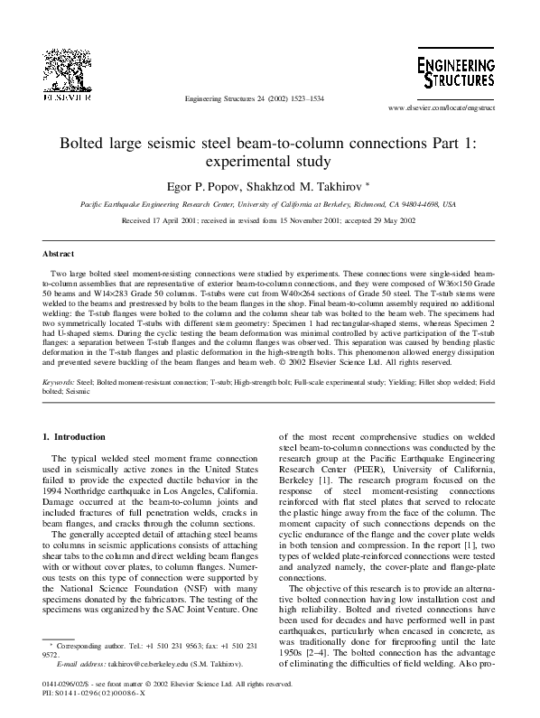 (PDF) Bolted large seismic steel beam-to-column connections Part 1 ...