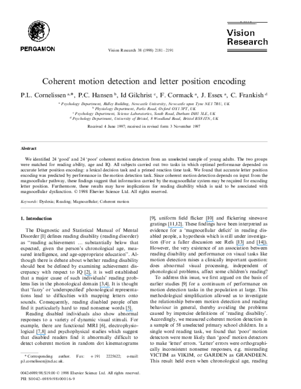 (PDF) Coherent motion detection and letter position encoding
