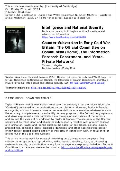 (PDF) Counter-Subversion in Early Cold War Britain: The Official ...