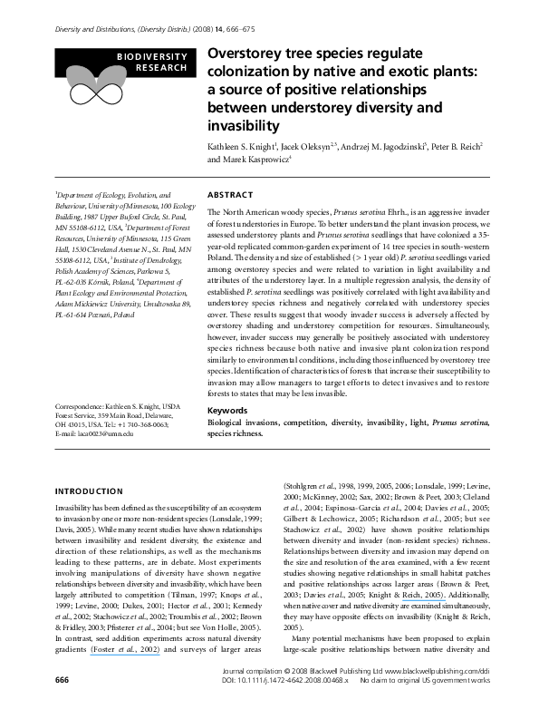 (PDF) Overstorey tree species regulate colonization by native and ...