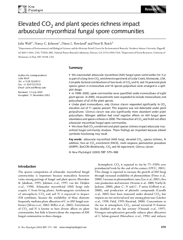 (PDF) Elevated CO2 and plant species richness impact arbuscular mycorrhizal fungal spore communities