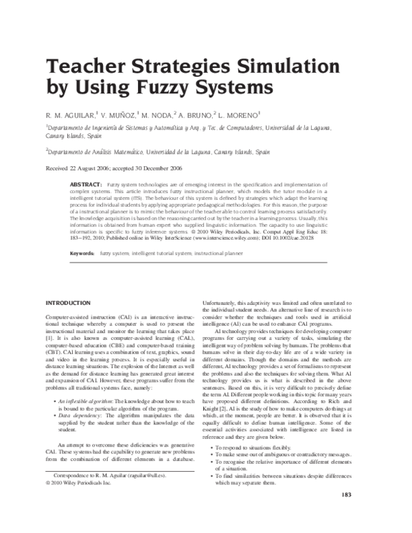 (PDF) Teacher strategies simulation by using fuzzy systems