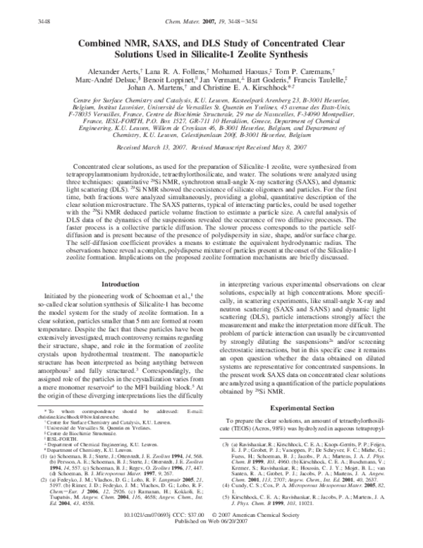 (PDF) Combined NMR, SAXS, and DLS Study of Concentrated Clear Solutions ...