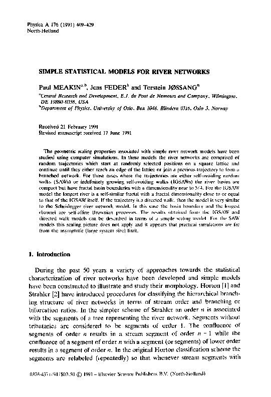 (PDF) Simple statistical models for river networks