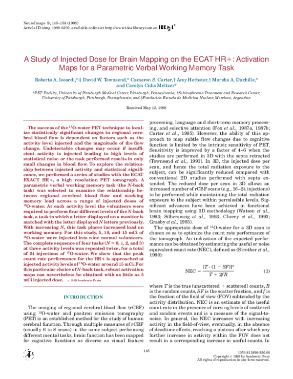 (PDF) A Study of Injected Dose for Brain Mapping on the ECAT HR+: Activation Maps for a ...