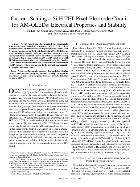 (PDF) Current-Scaling a-Si:H TFT Pixel-Electrode Circuit for AM-OLEDs: Electrical Properties and ...