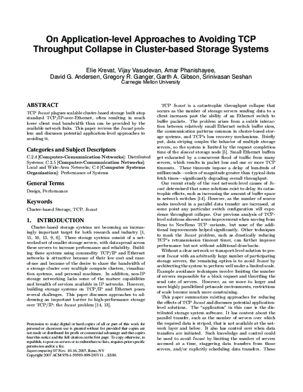 (PDF) Avoiding TCP Incast in Cluster Storage Systems