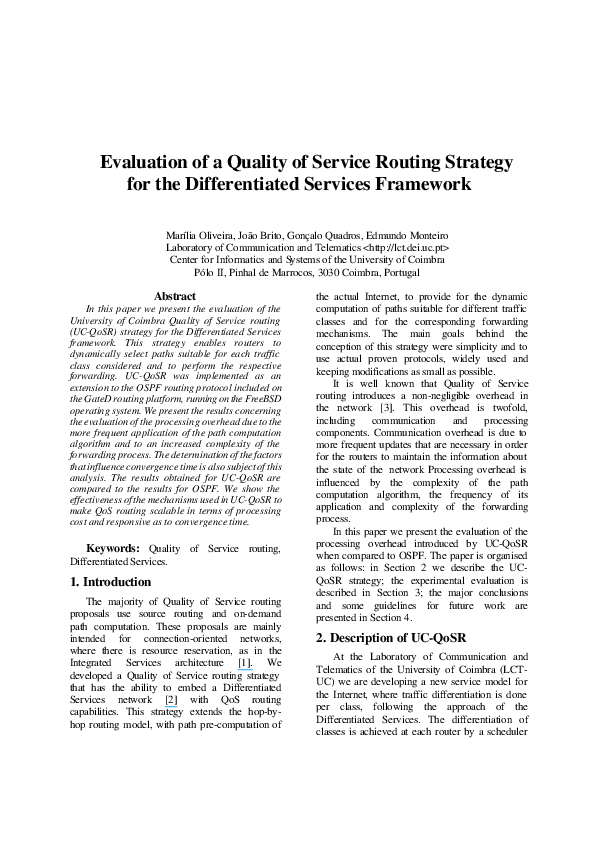 Pdf Evaluation Of A Quality Of Service Routing Strategy For The Differentiated Services Framework