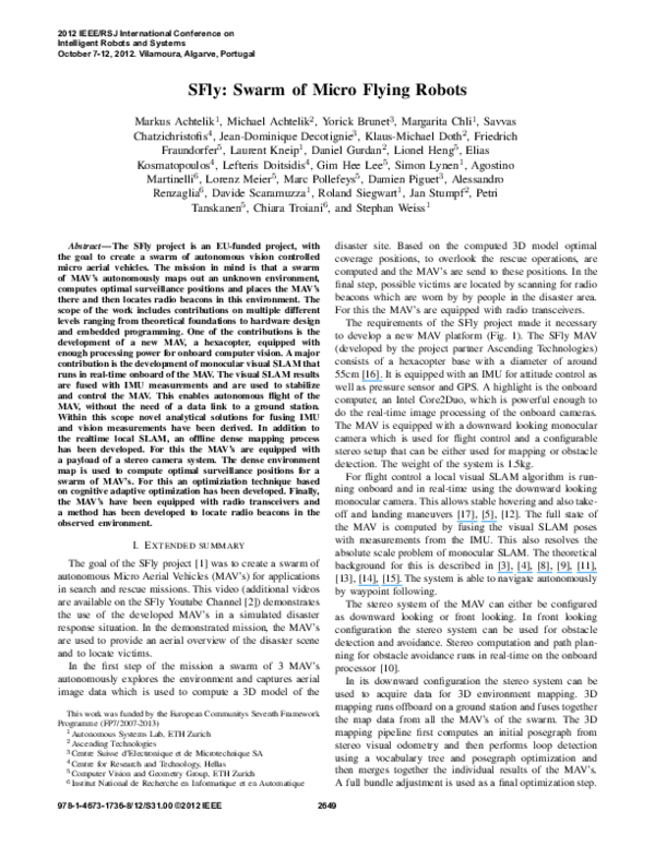 (PDF) SFly: Swarm of micro flying robots