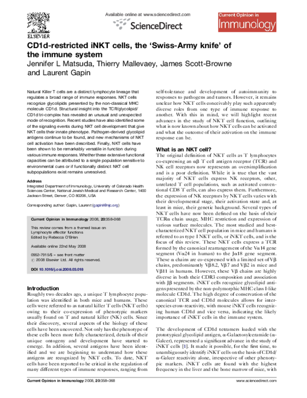 (PDF) Versatile Roles of CD1d-restricted iNKT Cells in Immunity