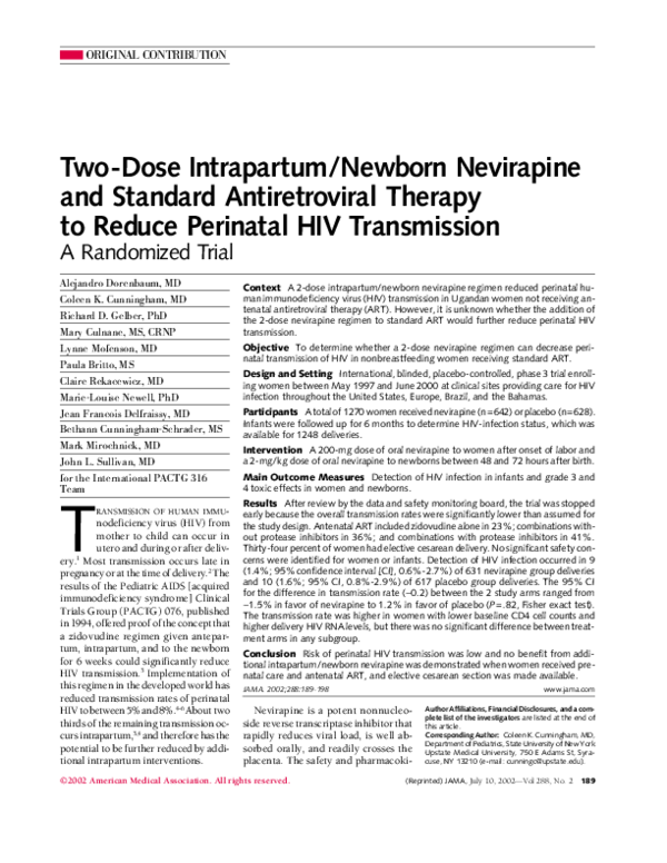 (PDF) Two-Dose Intrapartum/Newborn Nevirapine and Standard ...