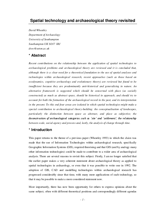 (PDF) Spatial technology and archaeological theory revisited