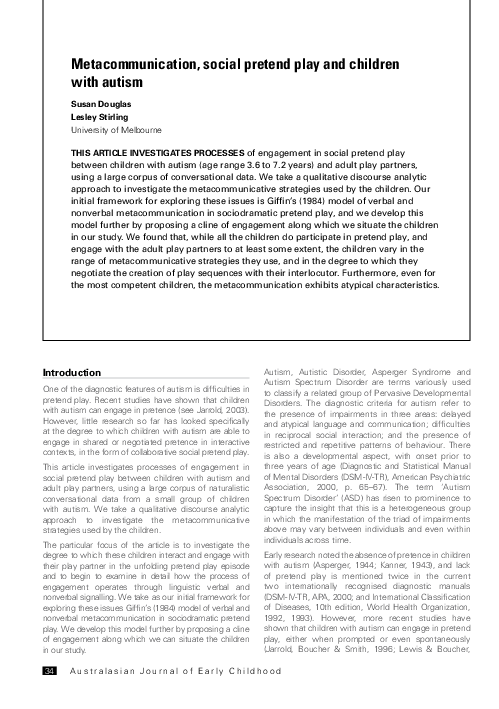 (PDF) Metacommunication, social pretend play and children with autism