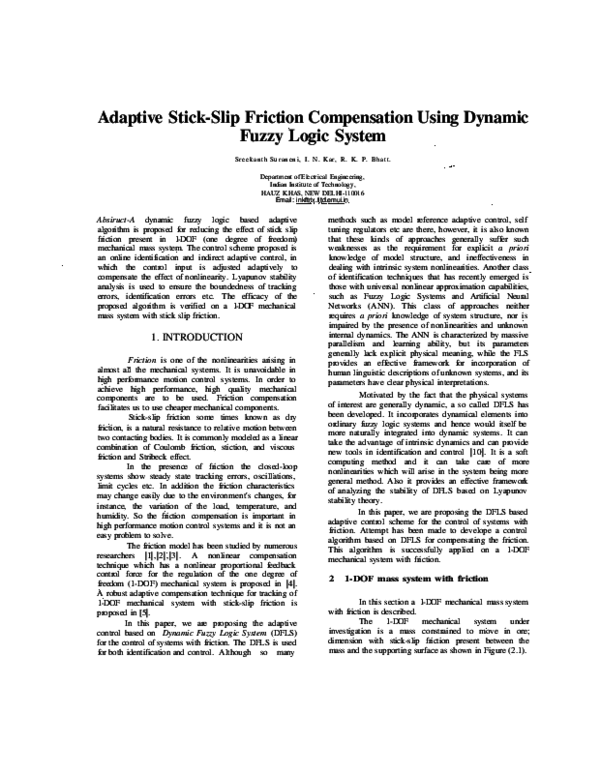 (PDF) Adaptive stick–slip friction and backlash compensation using dynamic fuzzy logic system