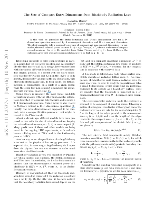 (PDF) The size of compact extra dimensions from blackbody radiation laws