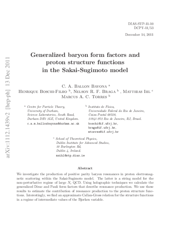 (PDF) Generalized baryon form factors and proton structure functions in the Sakai–Sugimoto model