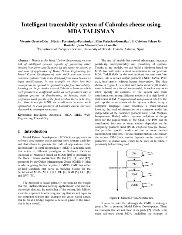 (PDF) Intelligent traceability system of Cabrales cheese using MDA TALISMAN