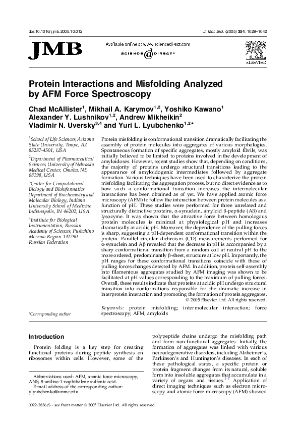 (PDF) Protein Interactions and Misfolding Analyzed by AFM Force ...