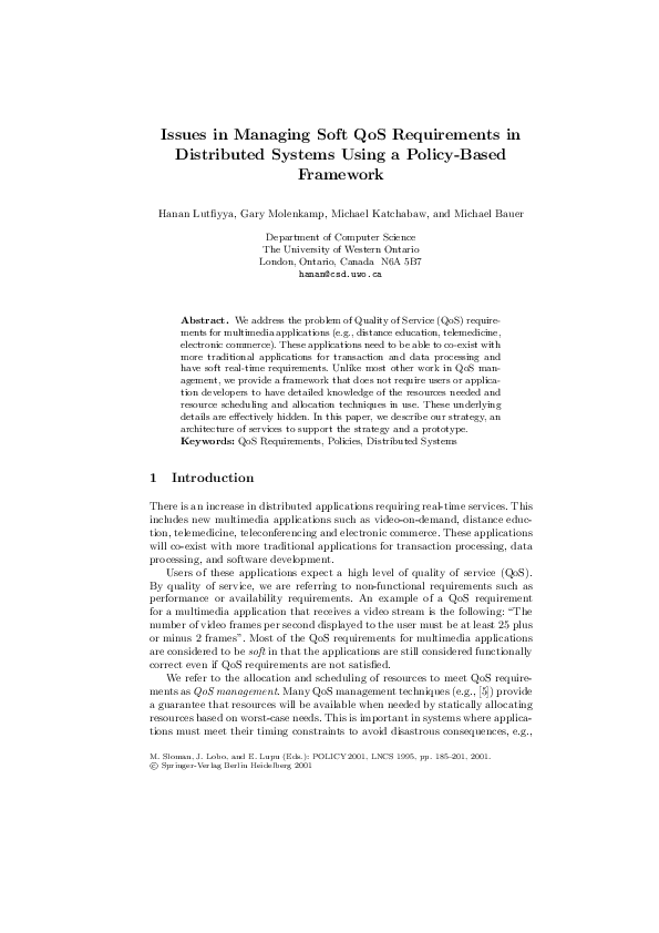 Pdf Issues In Managing Soft Qos Requirements In Distributed Systems Using A Policy Based Framework