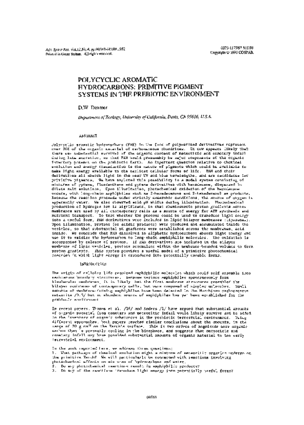 (PDF) Polycyclic aromatic hydrocarbons: Primitive pigment systems in ...
