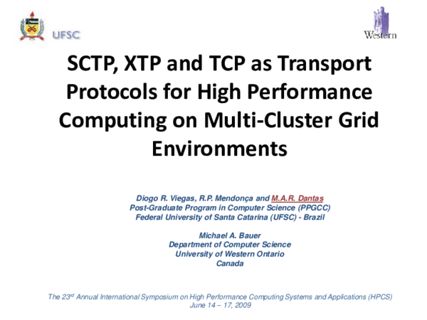 Pdf Sctp Xtp And Tcp As Transport Protocols For High Performance Computing On Multi Cluster