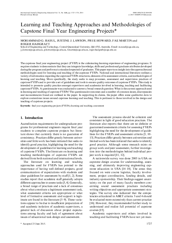 (PDF) Learning and Teaching Approaches and Methodologies of Capstone ...